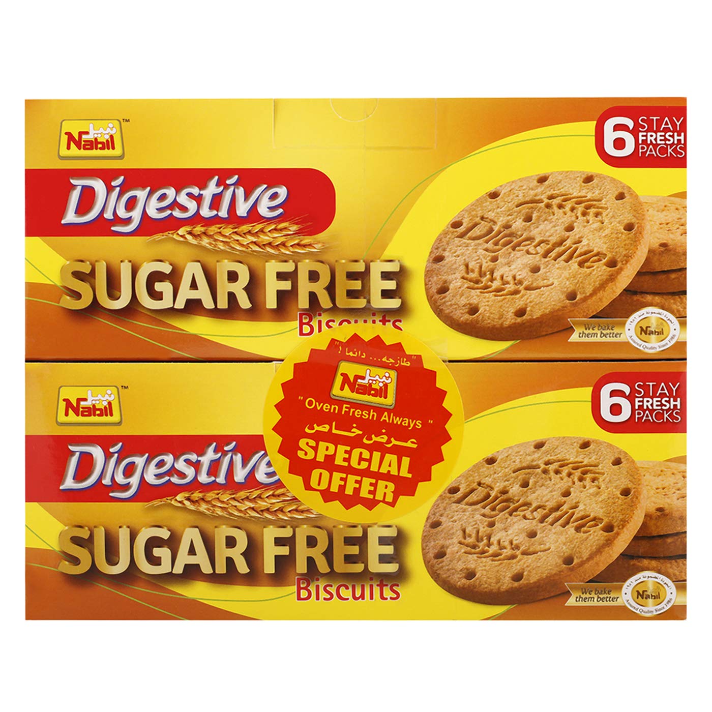 NABIL DIGESTIVE SUGAR FREE BISCUITS 2 PACKETS - Fakher Al Shaab